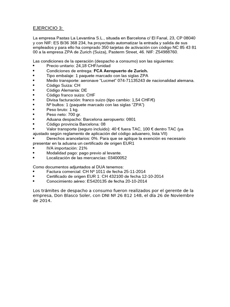 EJERCICIO DUA Importación 3 | PDF