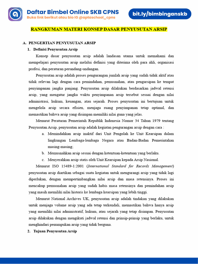 Rangkuman - Konsep dasar penyusutan arsip | PDF