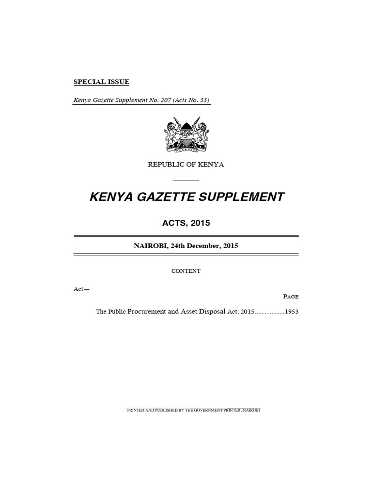 Public Procurement Act 2015 Kenya | PDF | Procurement | Business