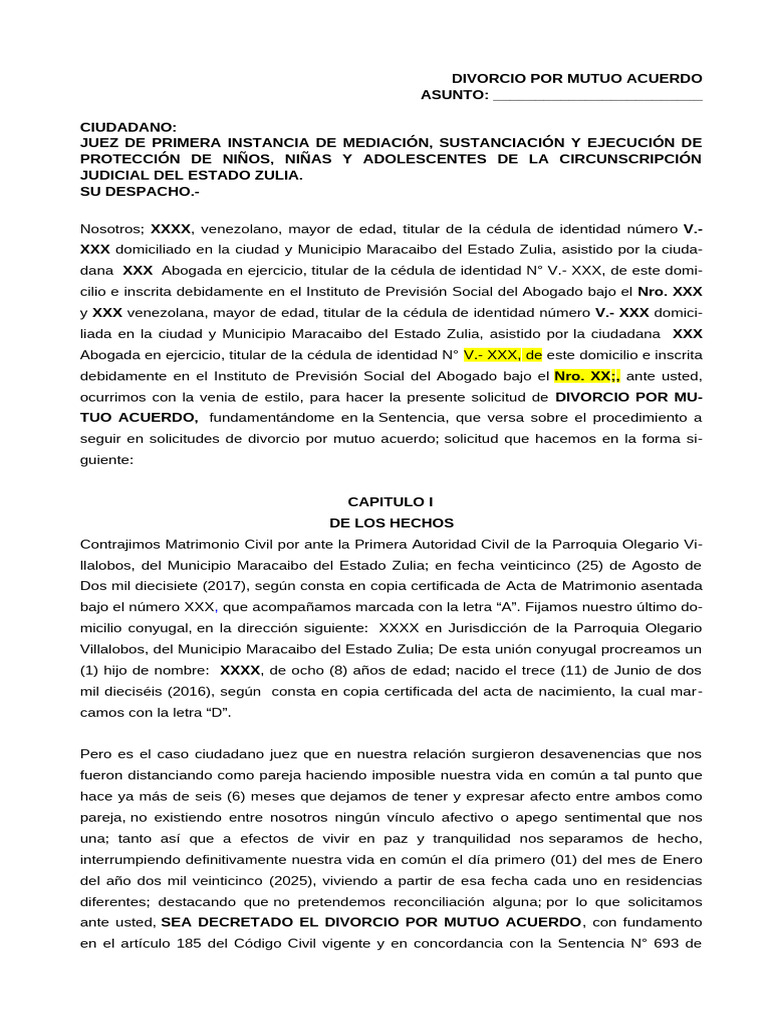 Divorcio Por Mutuo Acuerdo Pdf Divorcio Matrimonio