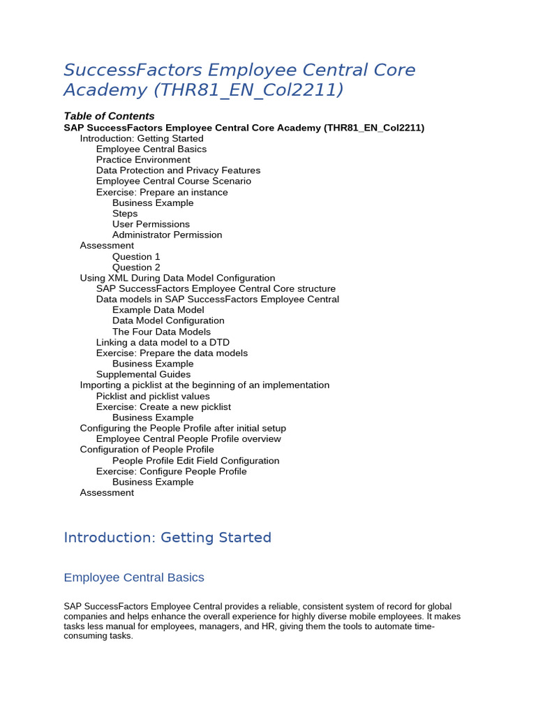 SuccessFactors Employee Central Core Guide | PDF | Privacy | Data Model