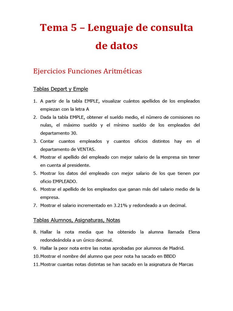 Ejercicios SQL - Funciones Aritméticas | PDF