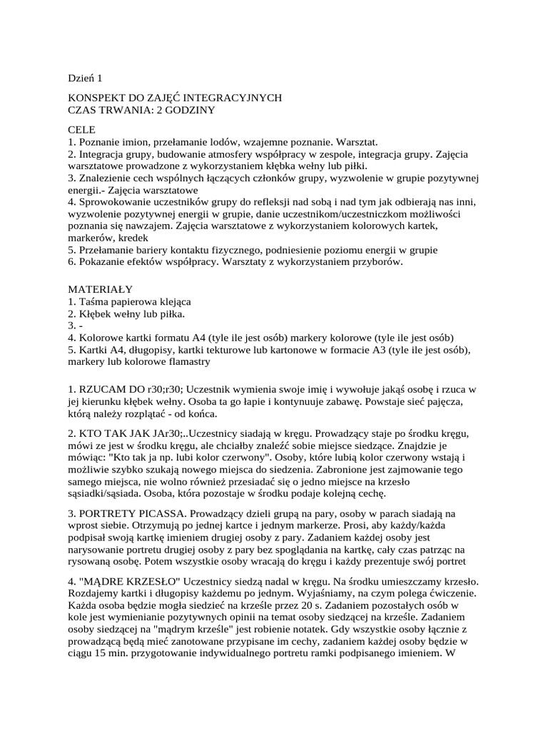 zajecia integracyjne | PDF