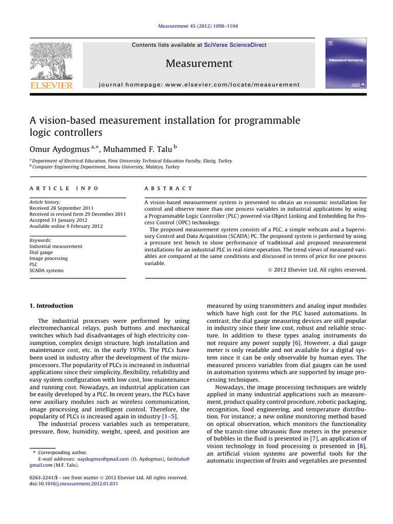 A vision-based measurement installation for programmable | PDF ...