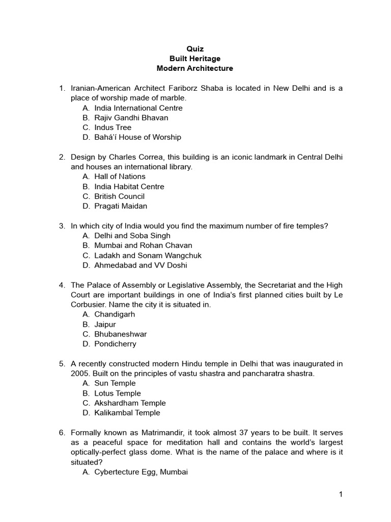 Quiz Modern Architecture | PDF | Architectural Styles