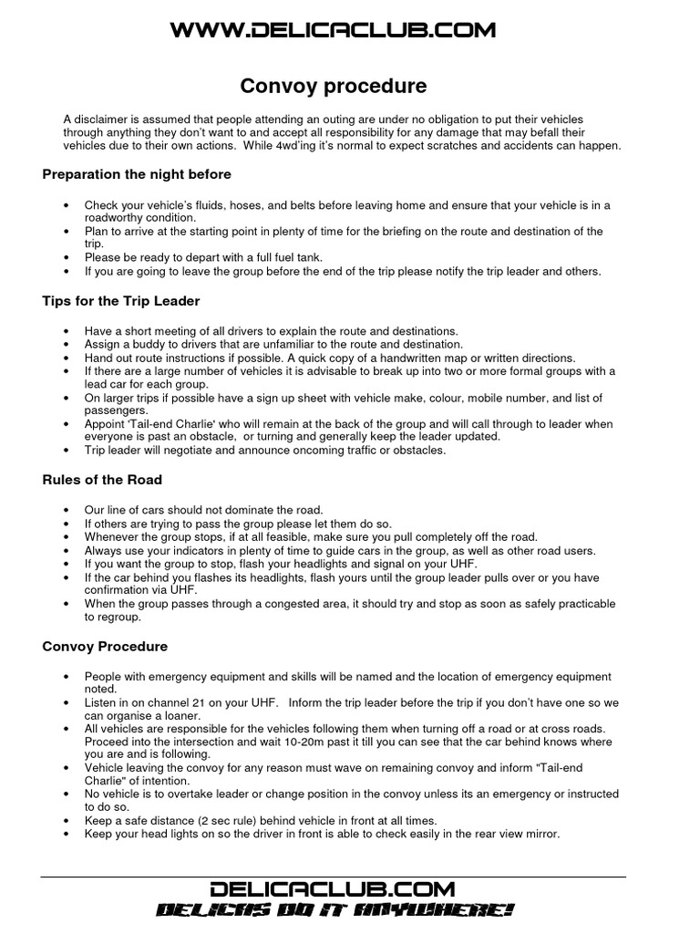 Convoy Procedure - DelicaClub | PDF | Traffic | Vehicles