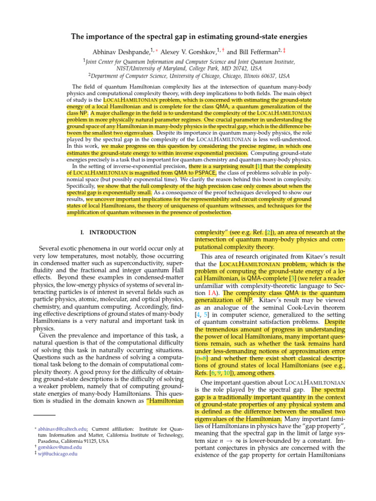 The Importance of The Spectral Gap in Estimating Ground-State Energies | PDF | Computational ...