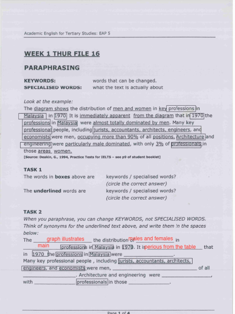 EAP5 Week 1 Thu F16 Paraphrasing - No Answers | PDF