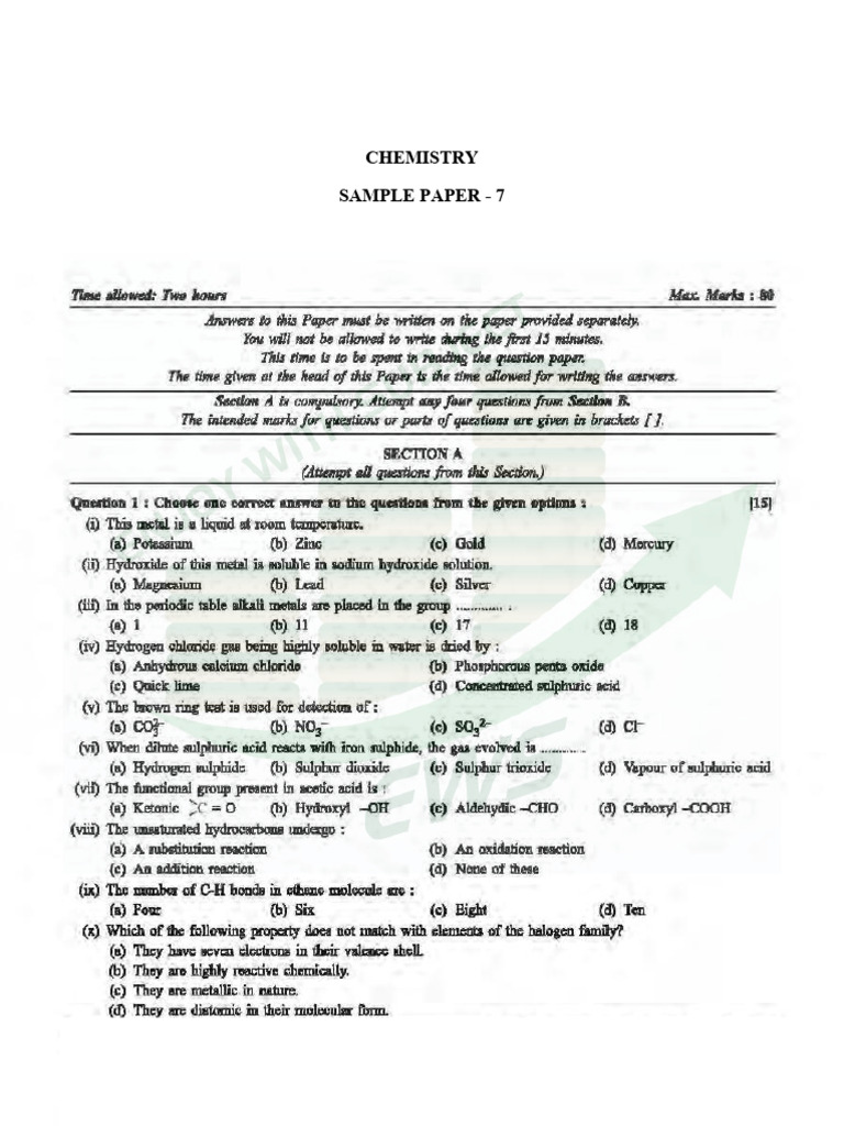 CHEM SAMPLE PAPER - 1 | PDF