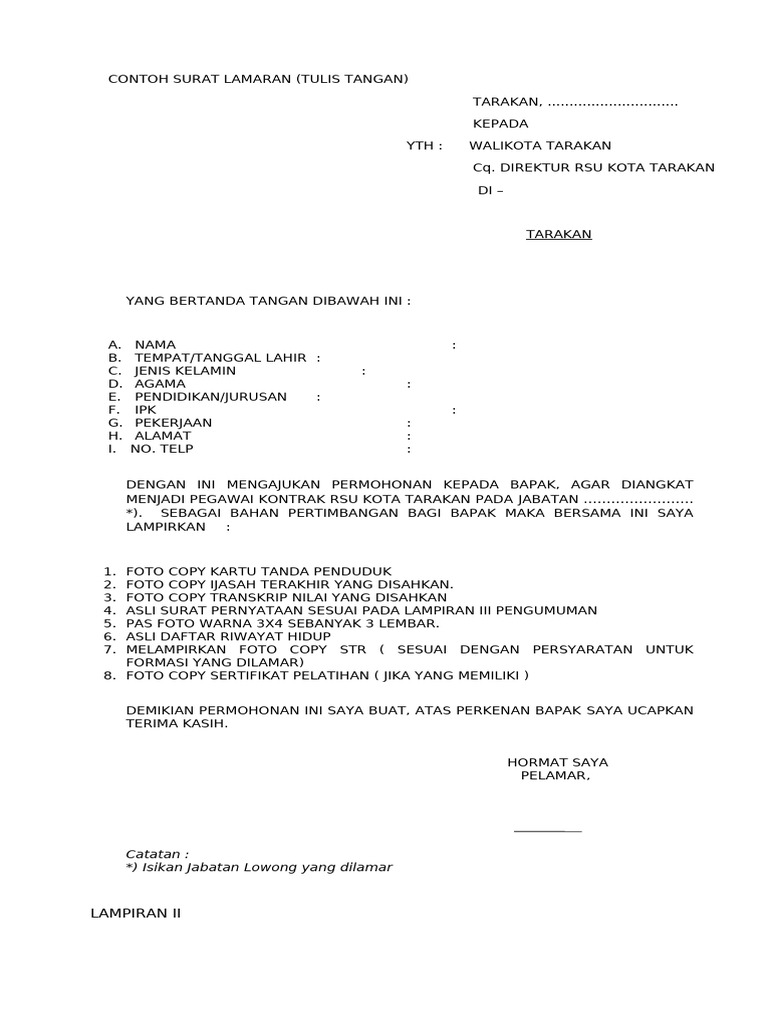 LAMPIRAN PENGUMUMAN REKRUTMEN CONTOH SURAT LAMARAN DAN SURAT PERNYATAAN ...