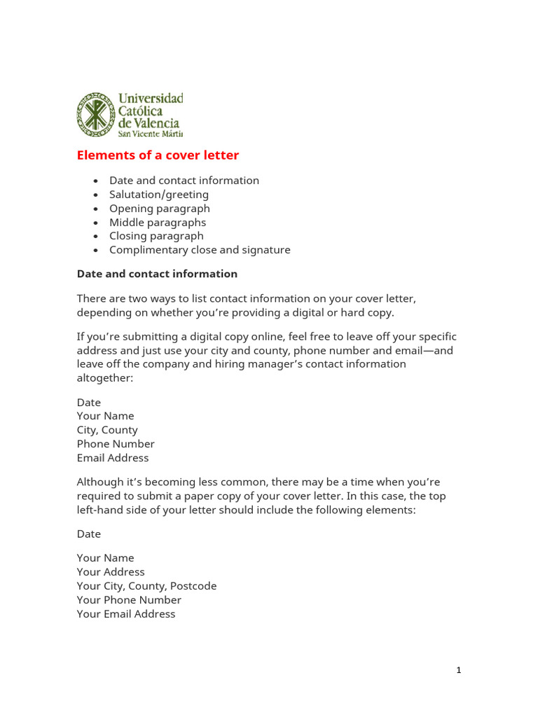 Essential Cover Letter Components | PDF