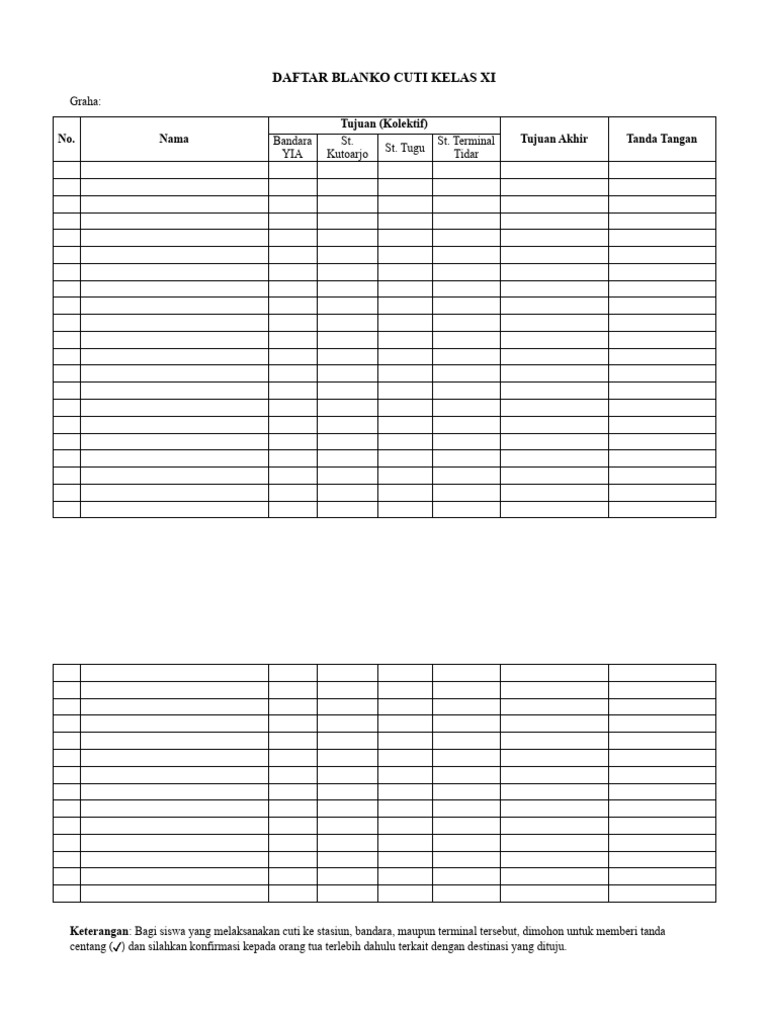 Daftar Blanko Cuti Kelas Xi (1) | PDF
