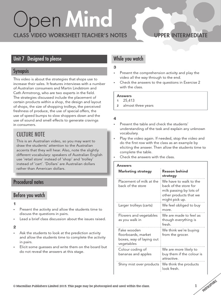 Class Video Worksheet Teacher's Notes | PDF | Retail | Supermarket