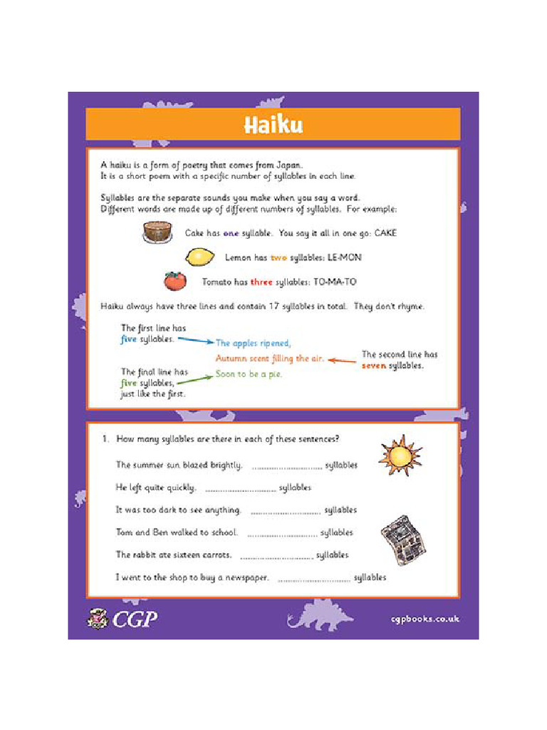 Haiku Poems Worksheet 38 | PDF