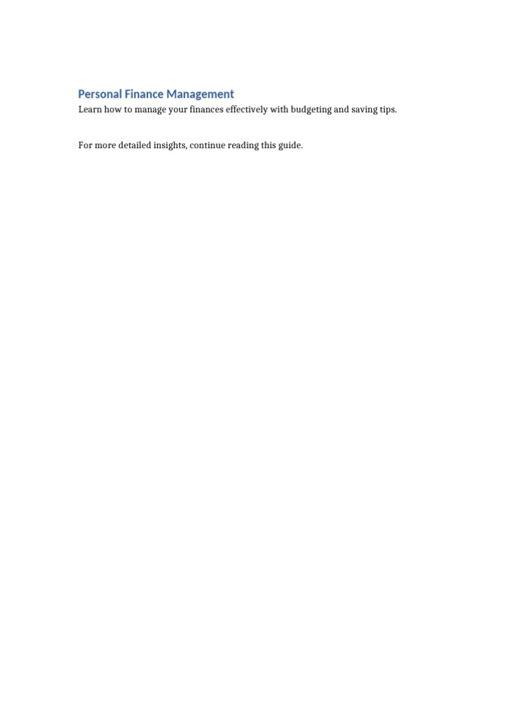 Personal Finance Management | PDF