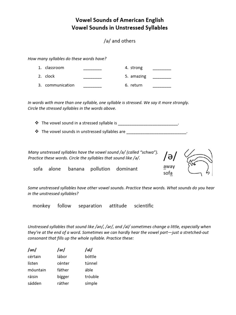 Unstressed Vowels Handout | PDF