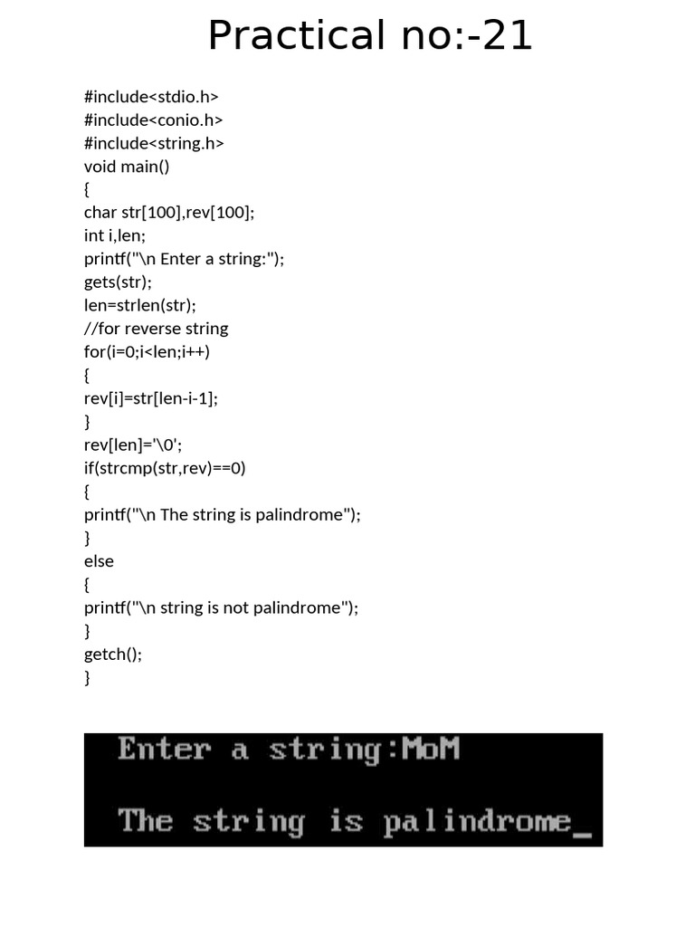 C Program to Check Palindrome String | PDF