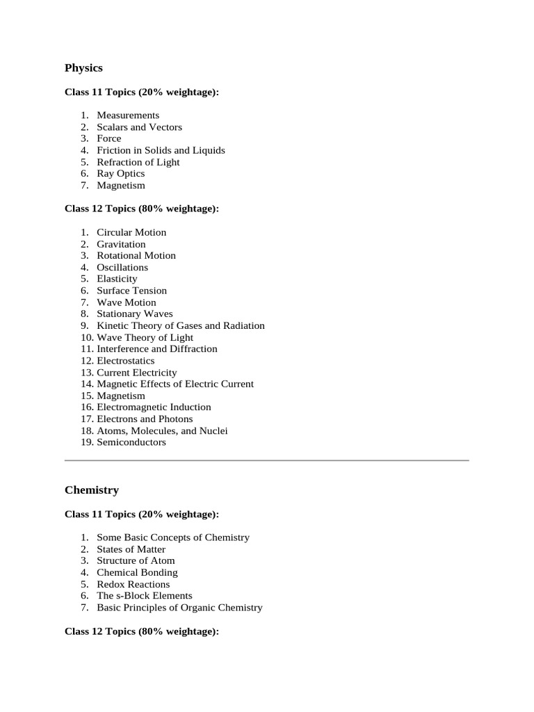 Class 11 & 12 Physics, Chemistry, Math Topics | PDF