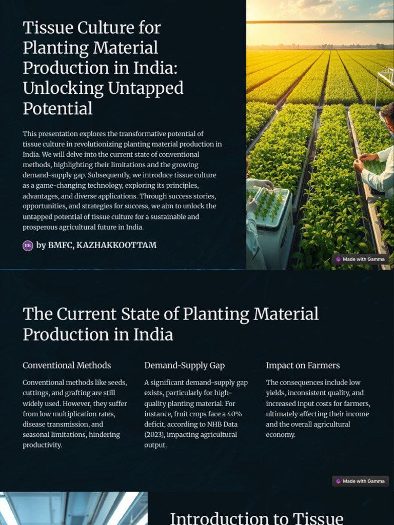 Tissue Culture For Planting Material Production in India Unlocking Untapped Potential | PDF