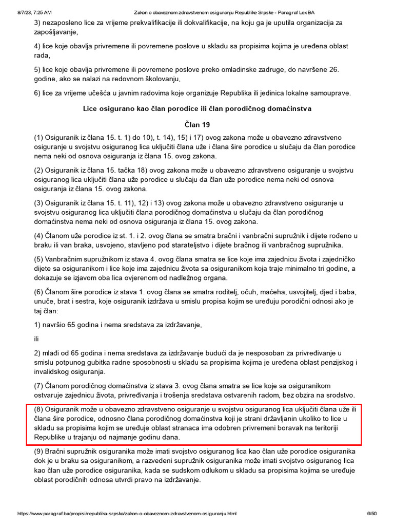 Zakon o Obaveznom Zdravstvenom Osiguranju Republike Srpske | PDF