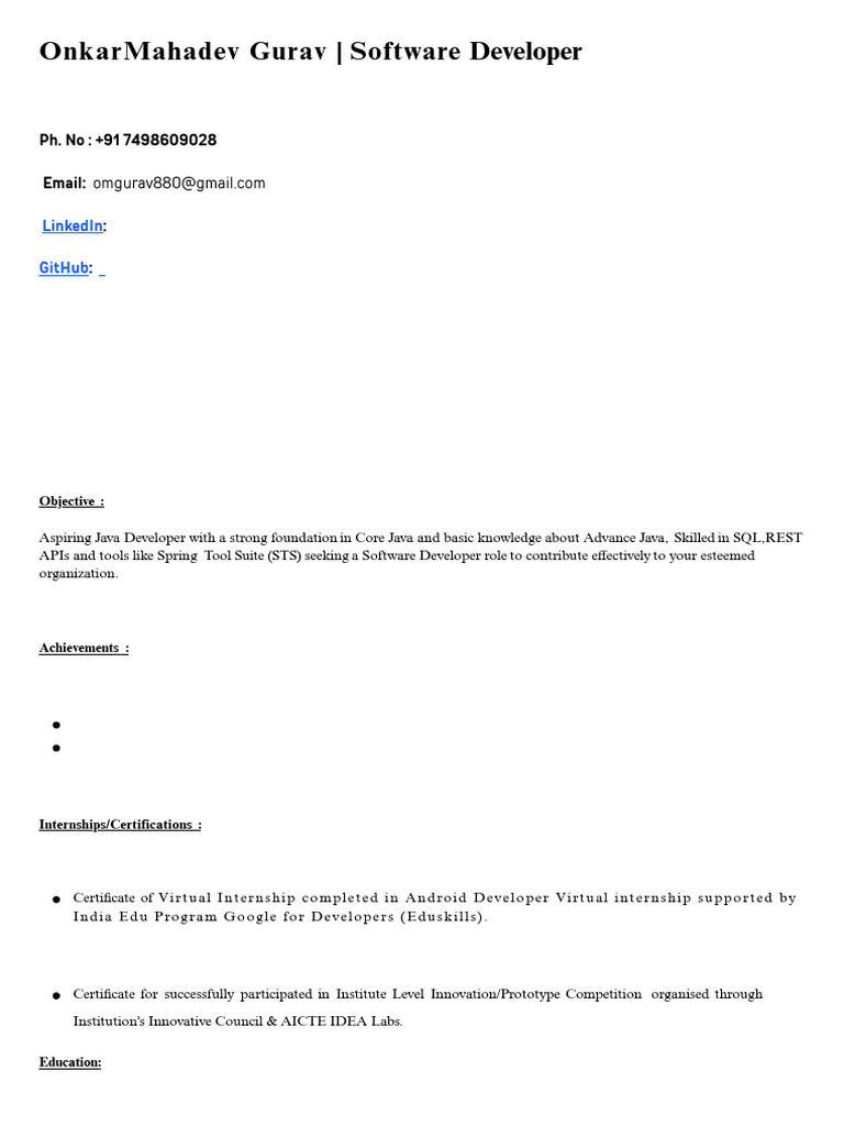 Onkar Gurav Resume | PDF