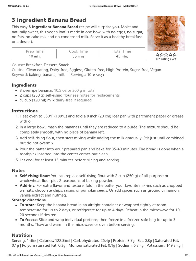 3 Ingredient Banana Bread - MattsfitChef | PDF | Breads | Flour