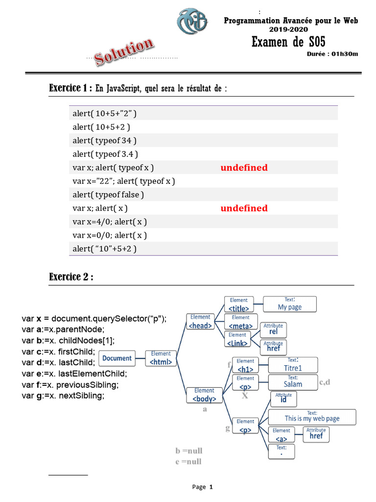 Examen PAWeb S5 2019-2020 Solution | PDF