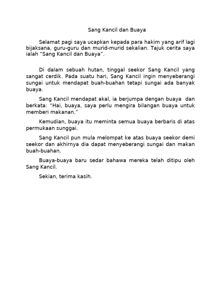 Sang Kancil Dan Buaya | PDF