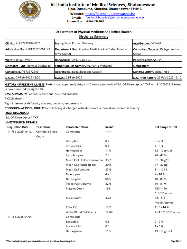 Jincal Plus Prescription for Knee Surgery | PDF | White Blood Cell ...