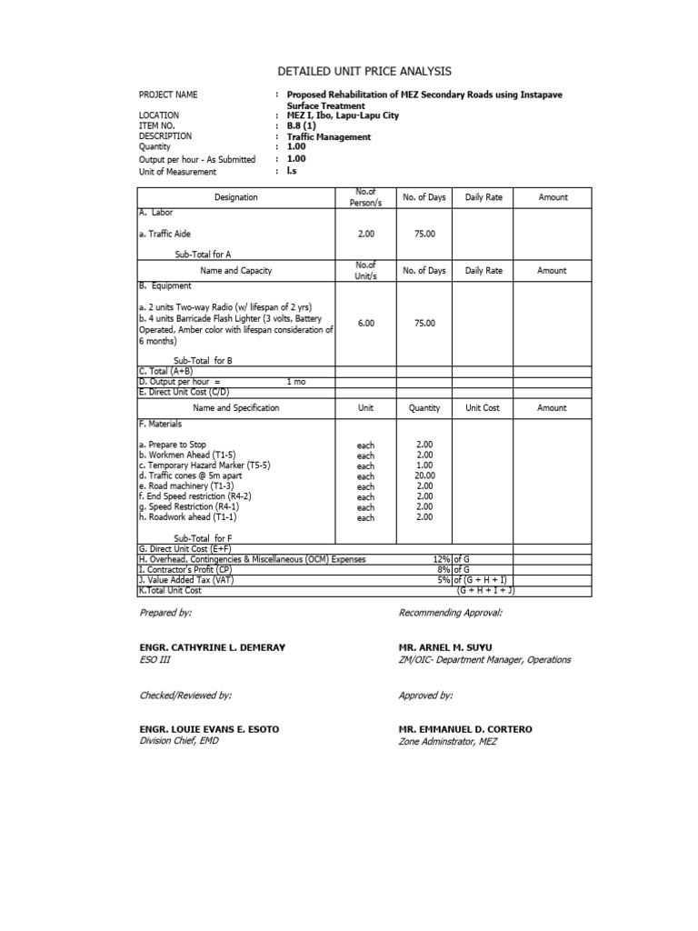 Detailed Unit Price Analysis | PDF | Value Added Tax | Cost