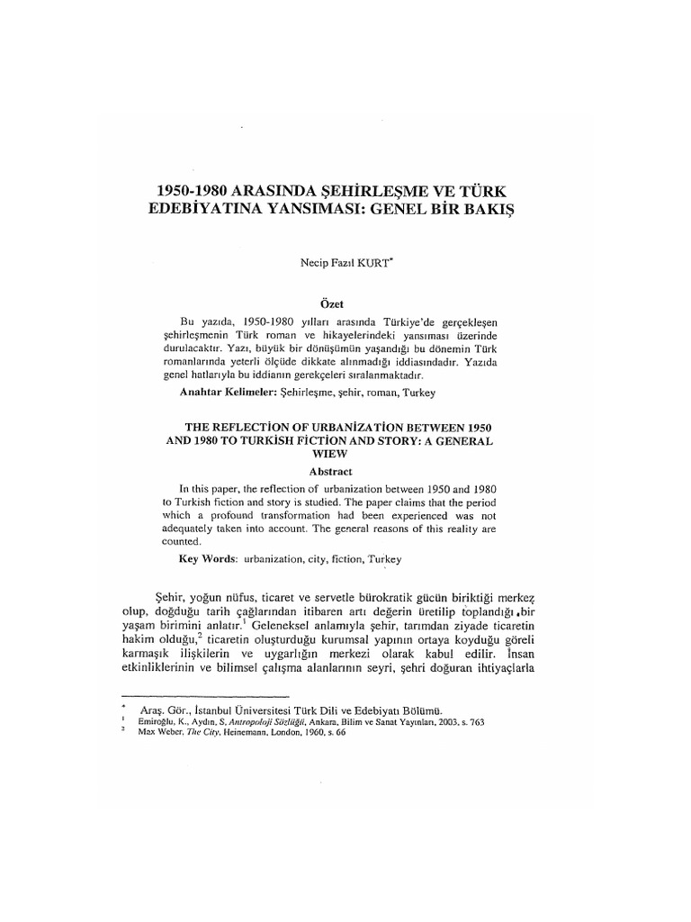 1950-1980 Aras - Nda - Ehirle - Me Ve T - RK Edebiyat - Na Yans - Mas - Genel Bir Bak - (#177763 ...