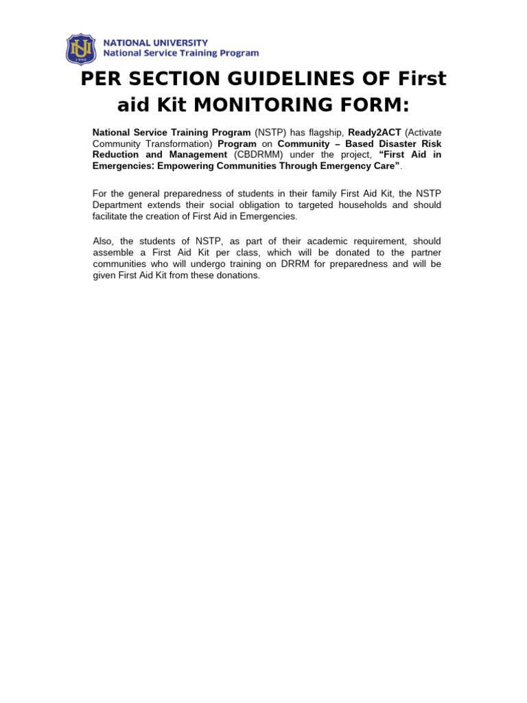 PerSectionFirstAidKit Monitoring Form Instructions | PDF