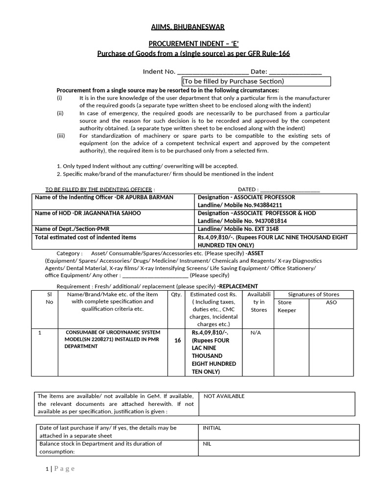Indent-E For Spare of Urodynamics | PDF | Specification (Technical ...