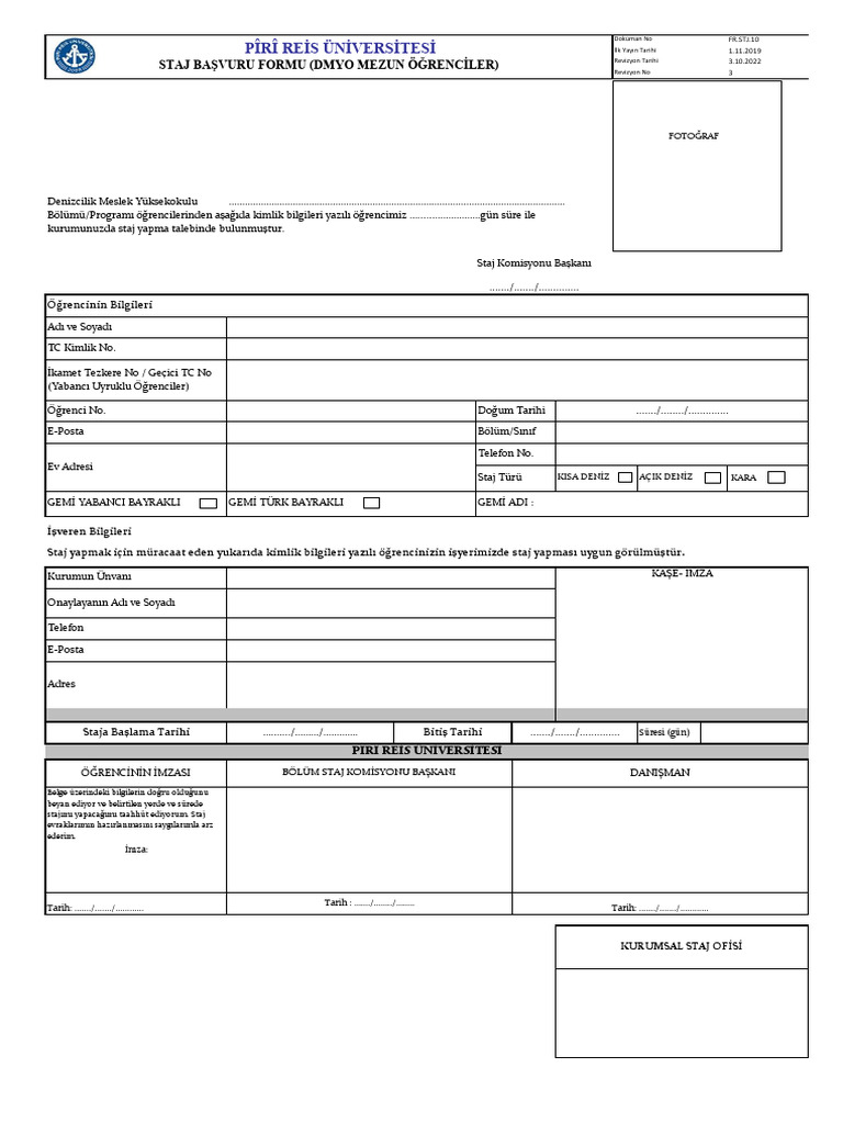 STAJ-BASVURU-FORMU-DMYO-MEZUN-OGRENCILER | PDF