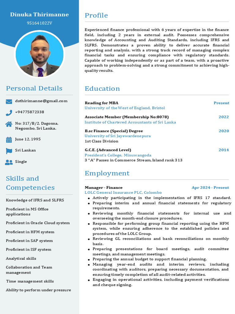 CV Dinuka Thirimanne | PDF | Audit | Accounting