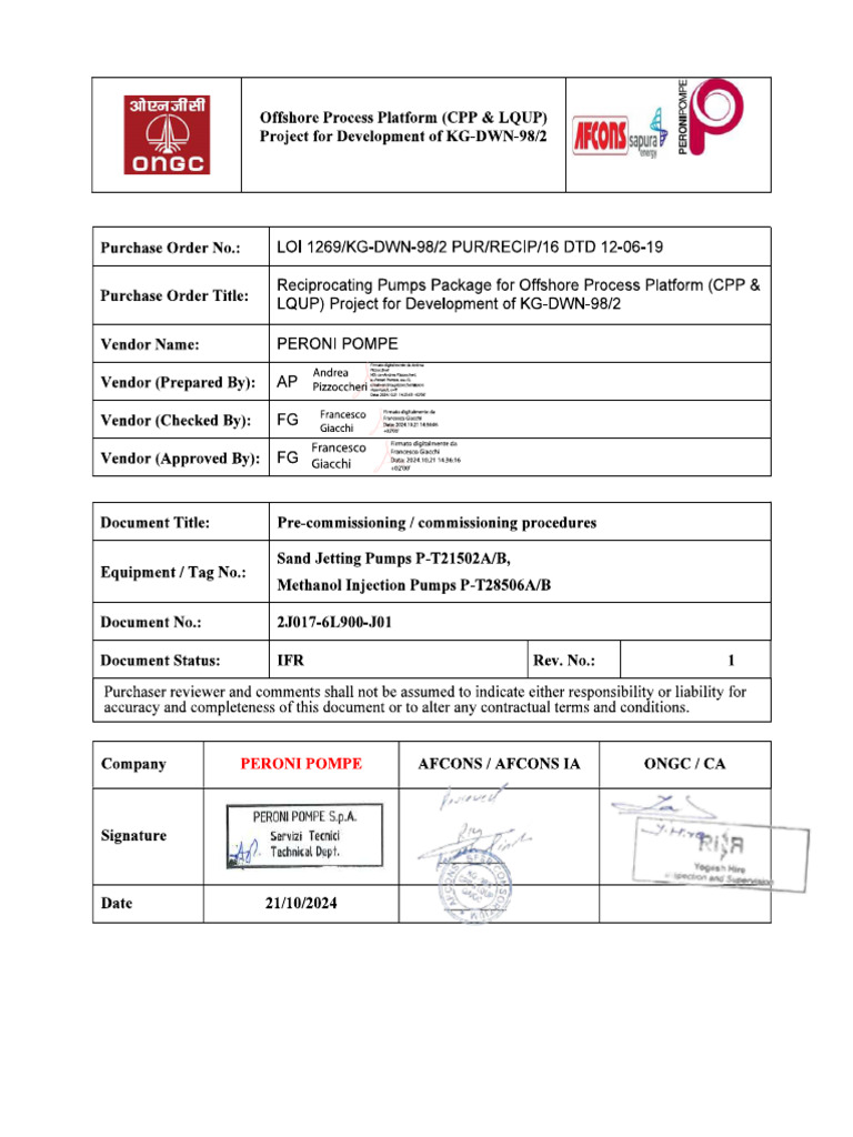 SAT Procedure For Peroni Pump | PDF