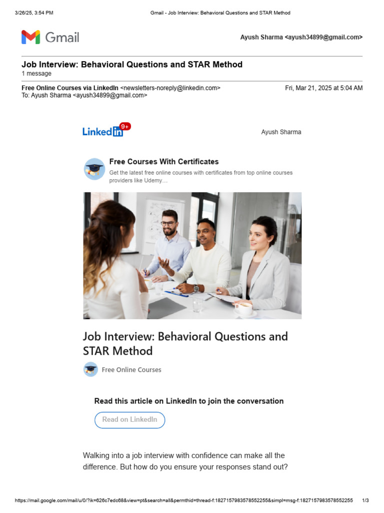 Gmail - Job Interview - Behavioral Questions and STAR Method | PDF ...