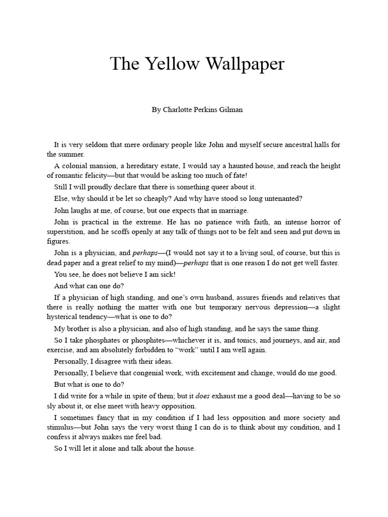 The Yellow Wallpaper: A Study of Isolation | PDF | The Yellow Wallpaper