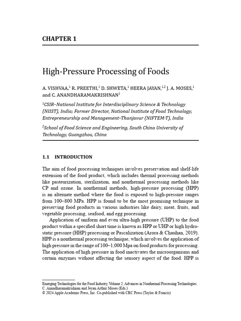 5. High-Pressure Processing of Foods | PDF | Chemical Reactions | Pressure