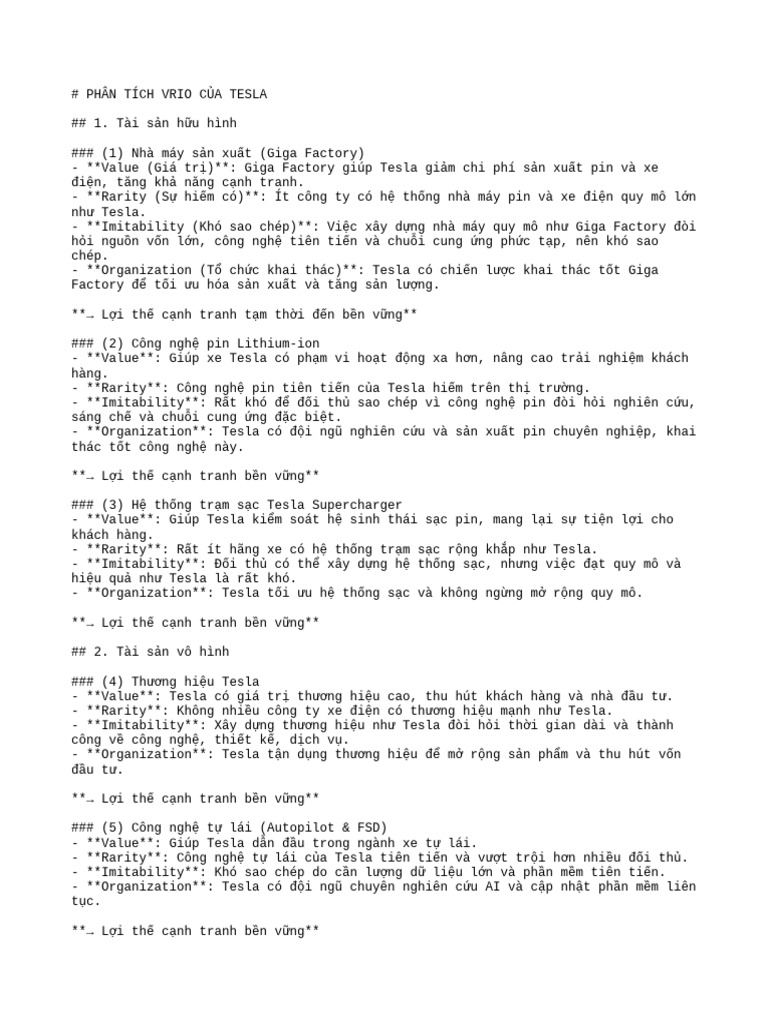 VRIO Tesla Analysis | PDF