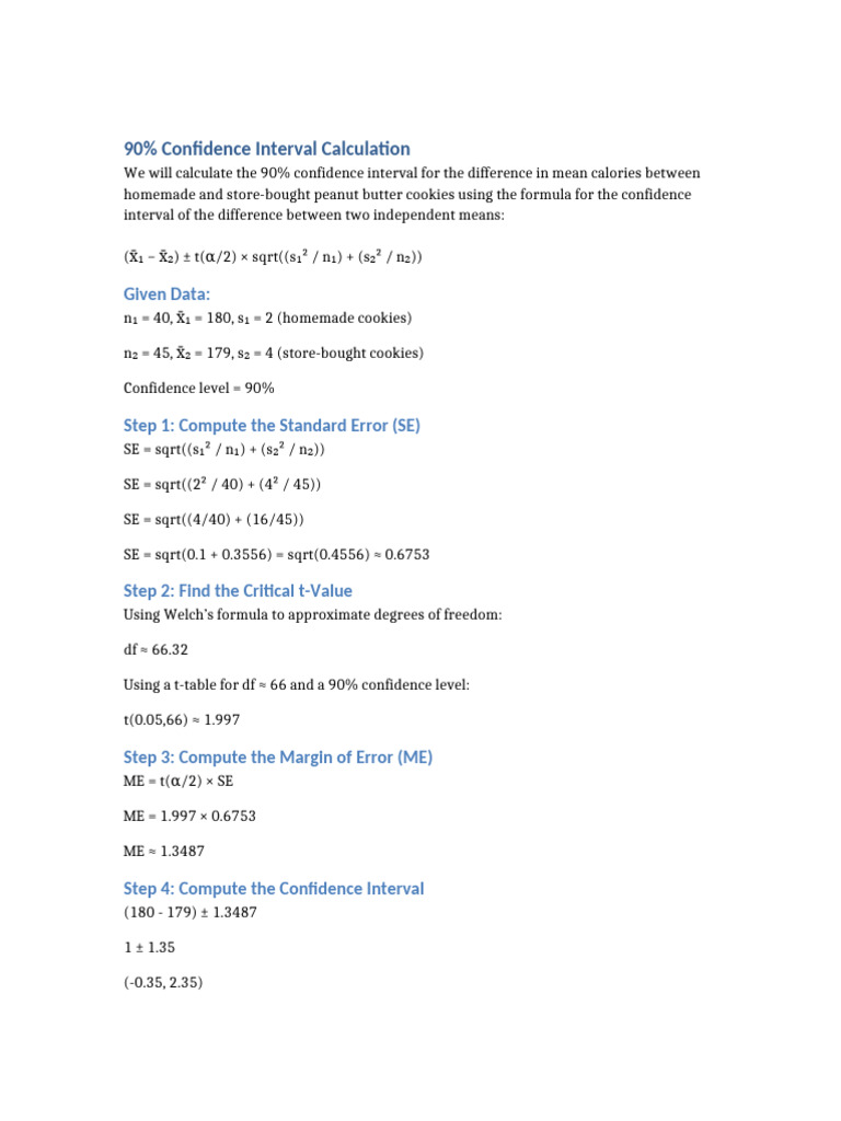 Confidence Interval Calculation | PDF