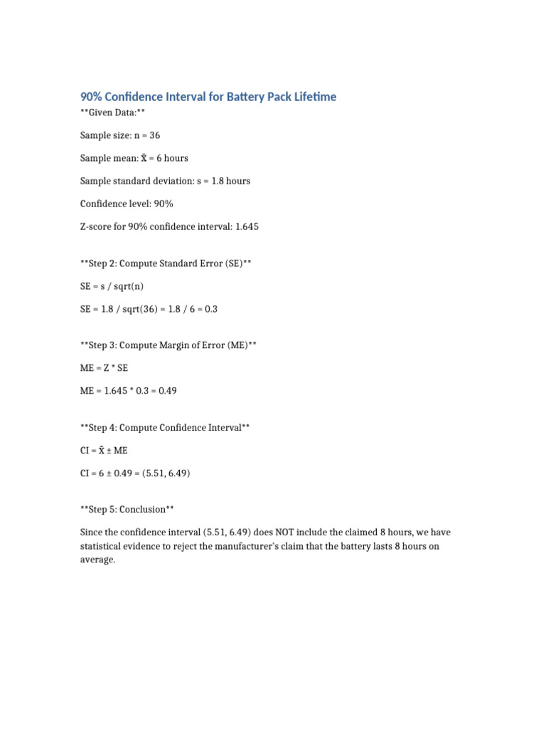 Battery Confidence Interval | PDF