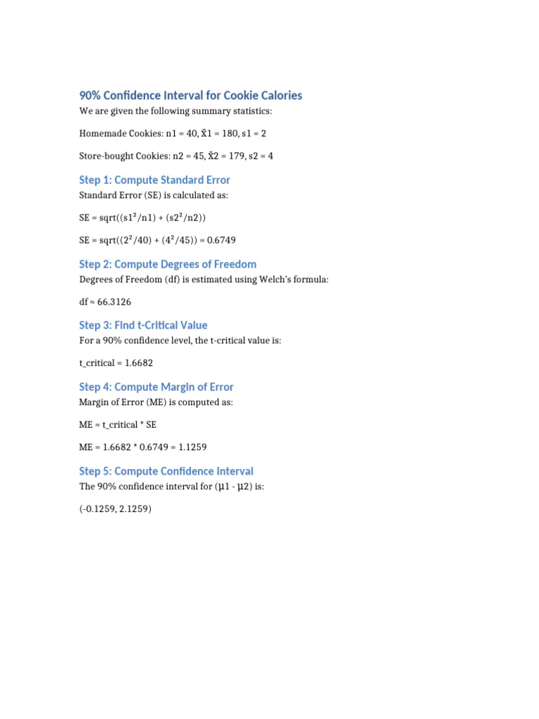 Cookie Calories Confidence Interval | PDF