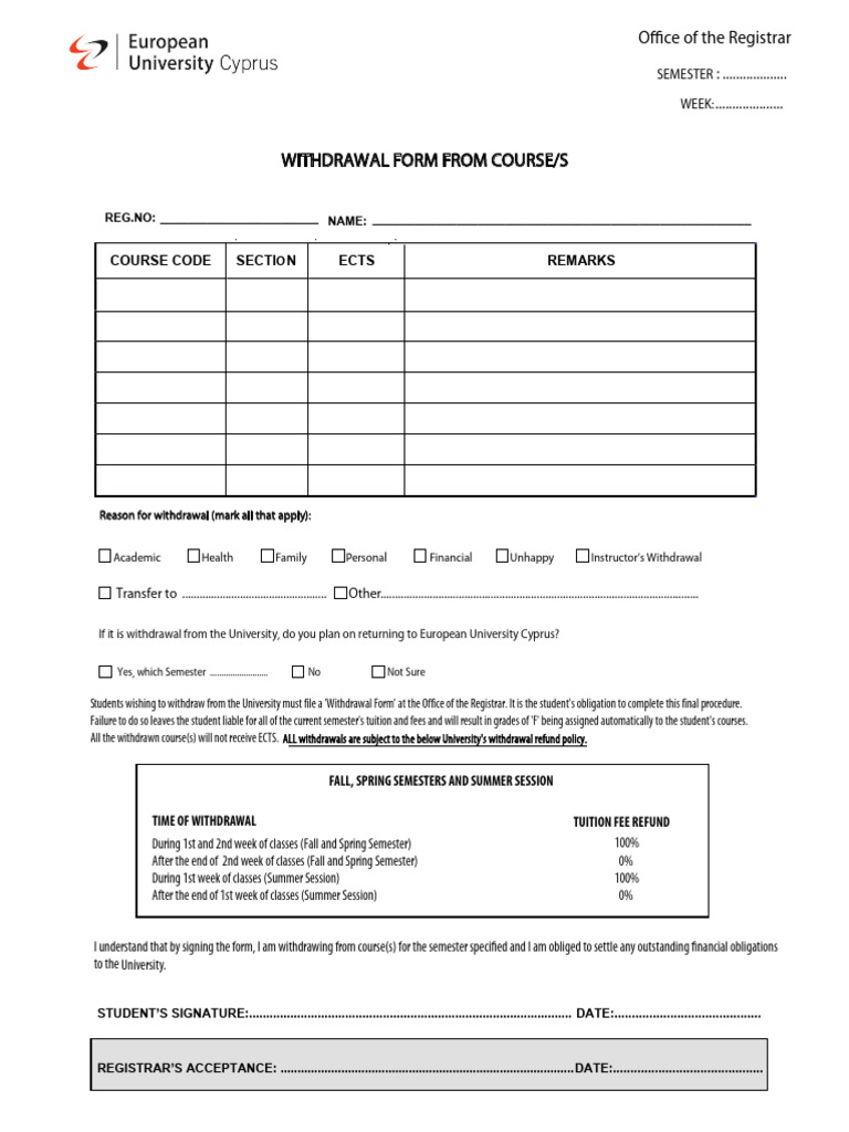 Online Withdrawal Form From Course-Courses | PDF