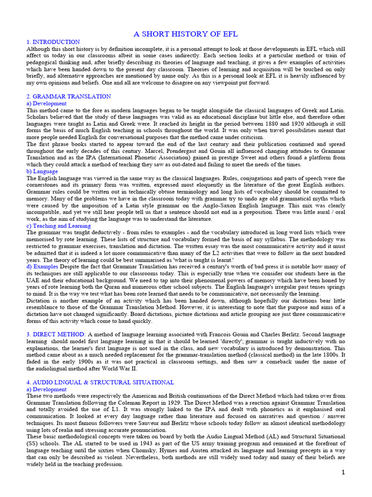 Evolution of EFL Teaching Methods | PDF | Second Language Acquisition ...