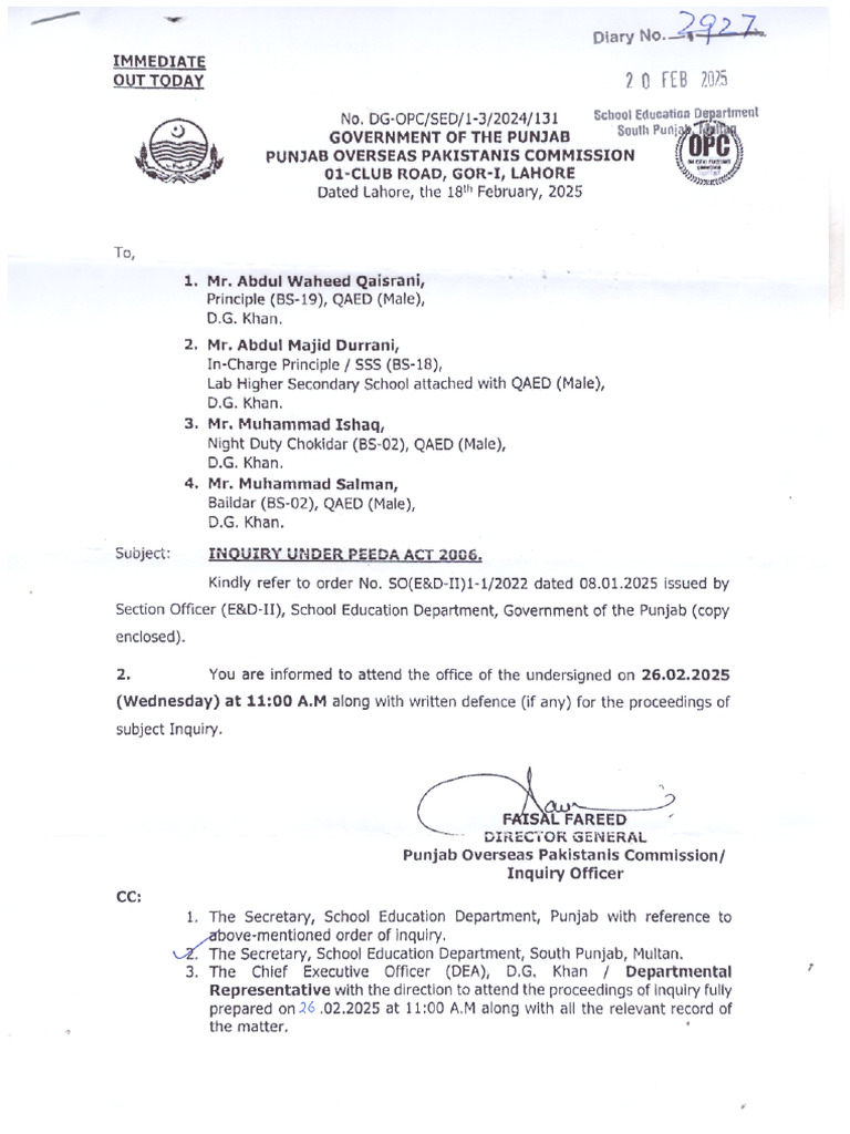 2927 Inquiry Peeda Act 2006 | PDF