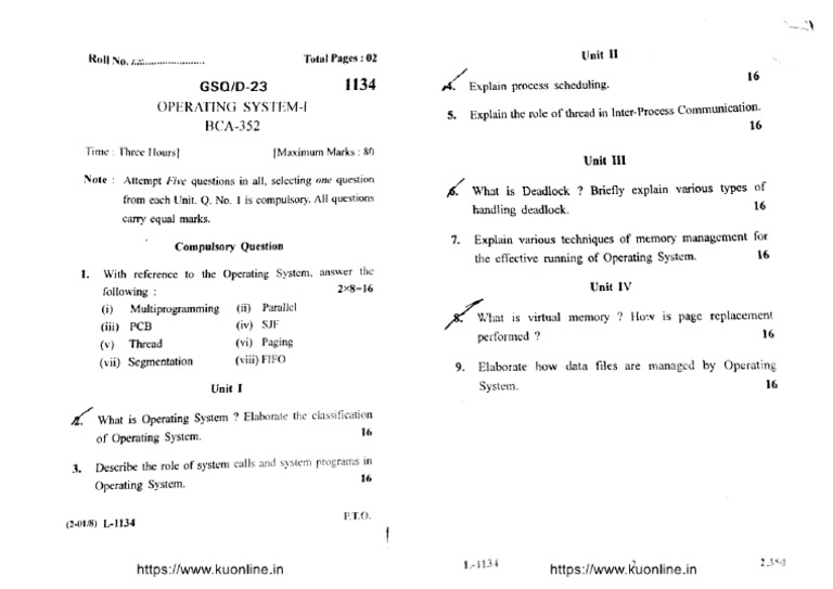 Bca 5 Sem Operating System 1 1134 Dec 2023 | PDF