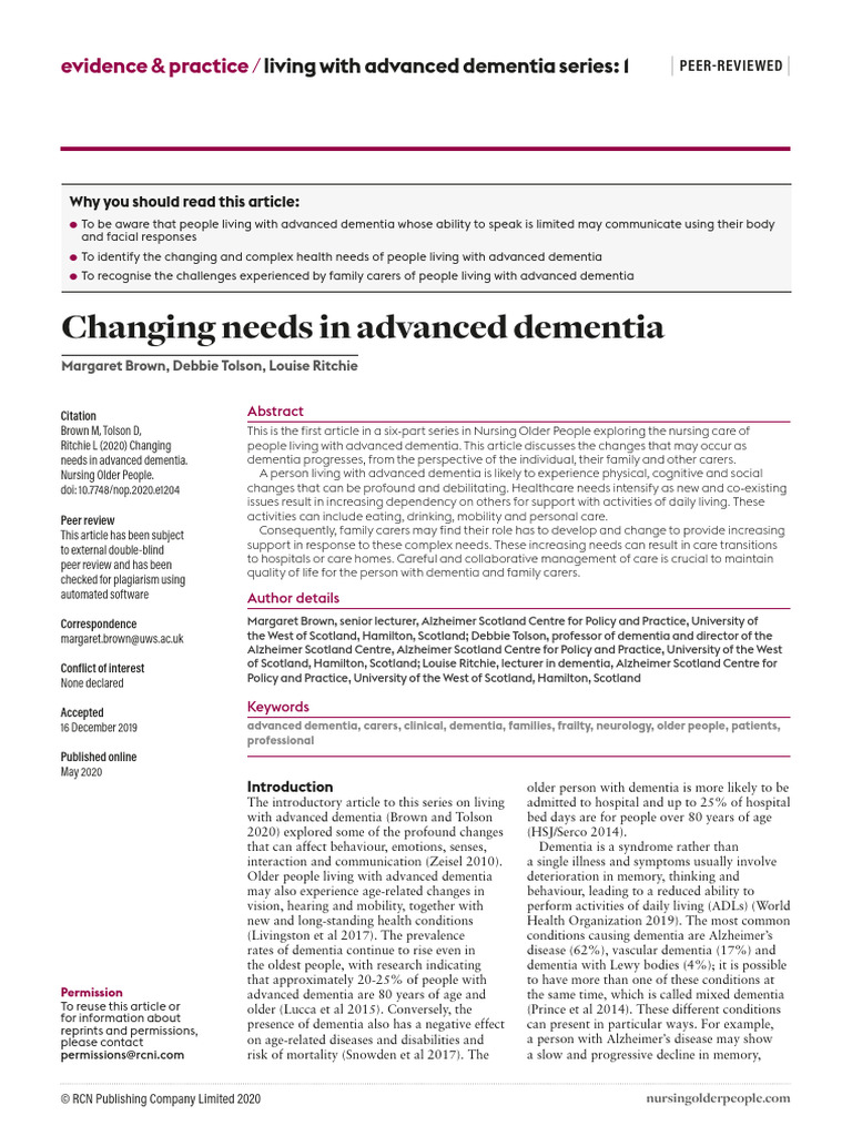 Changing Needs in Advanced Dementia | PDF | Dementia | Caregiver