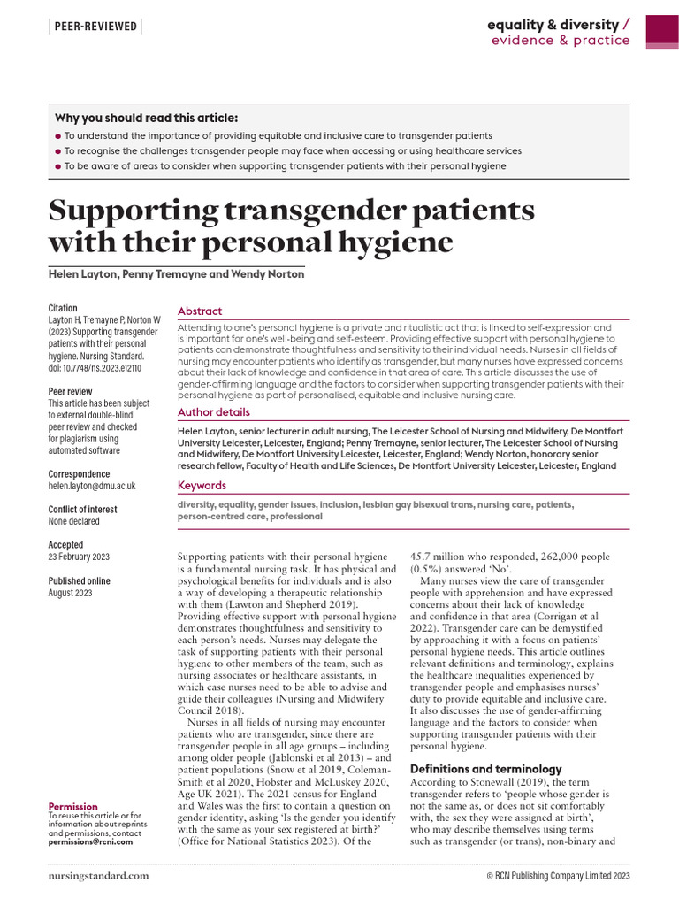 Transgender Patient Hygiene Support Guide | PDF | Transgender ...
