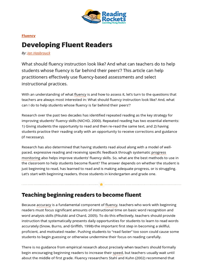 Developing Fluent Readers - Reading Rockets | PDF | Reading Comprehension | Pedagogy